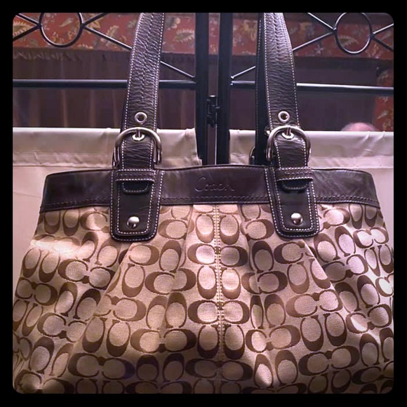 Coach | Bags | Coach Handbag Light Tan With Dark Brown Logo | Poshmark